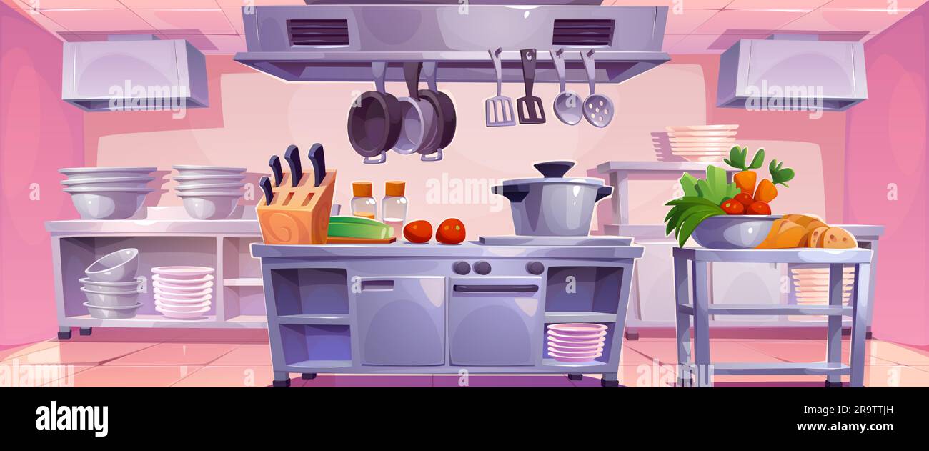 Intérieur de cuisine de restaurant pour chef cuisinier dessin animé ...