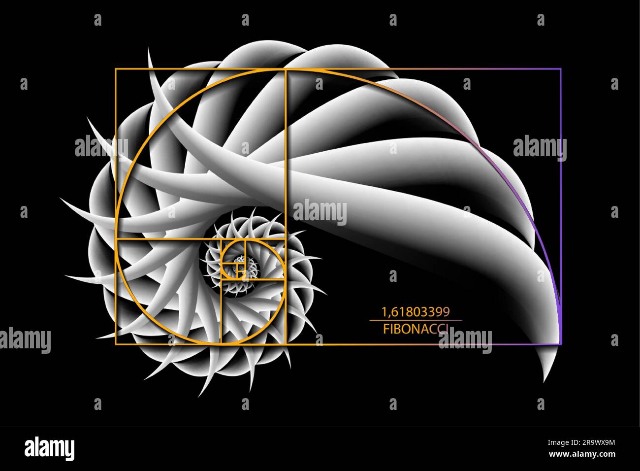 Fibonacci Sequence Golden ratio. Formes géométriques en spirale. 3D ... Fibonacci Sequence Golden ratio. Formes géométriques en spirale. 3D ...