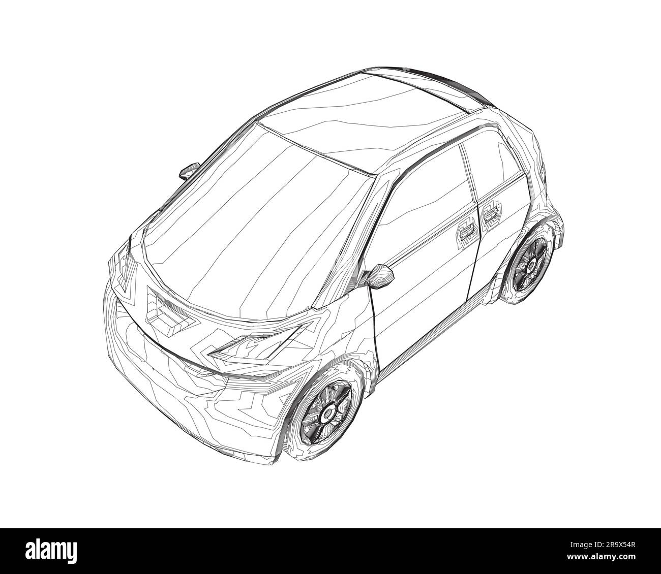 Illustration vectorielle plate d'une petite voiture de contour. Modèle ...