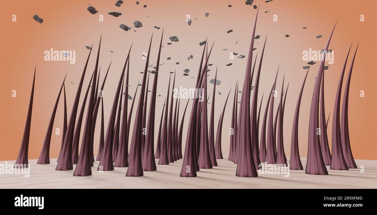 Follicules de cheveux et pellicules sous microscope - 3D illustration ...