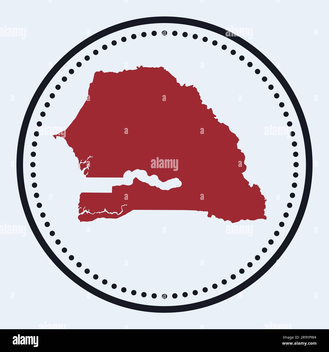 Timbre rond du Sénégal. Logo rond avec carte du pays et titre. Badge ...