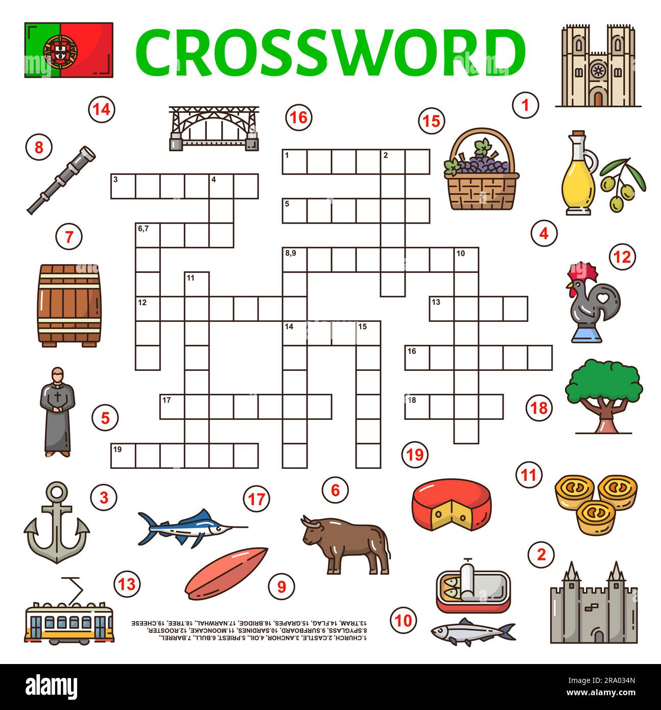 Portugal symboles grille de mots croisés, jeu de recherche de mot quiz ...