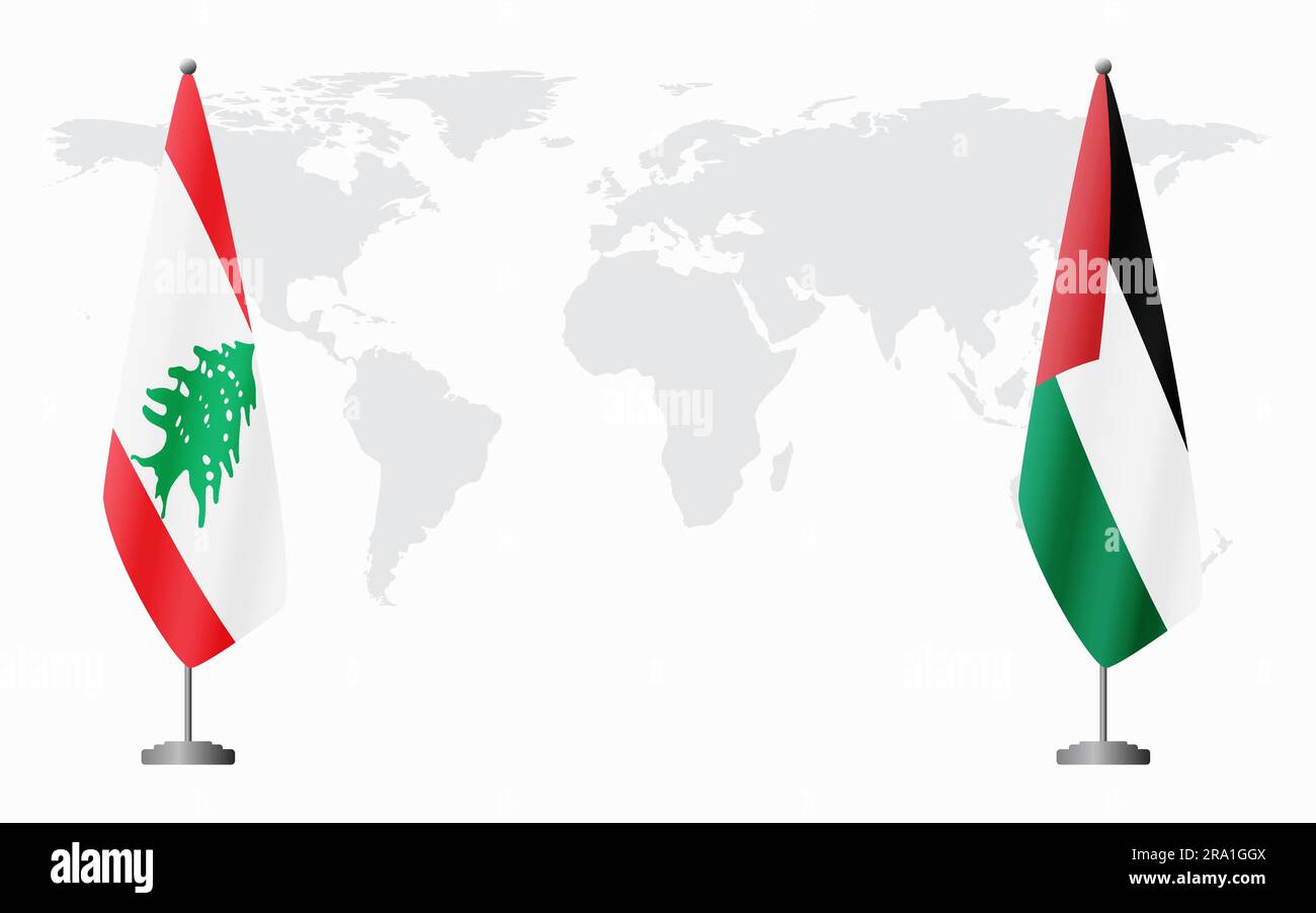 Drapeaux du Liban et de la Palestine pour une réunion officielle sur ...