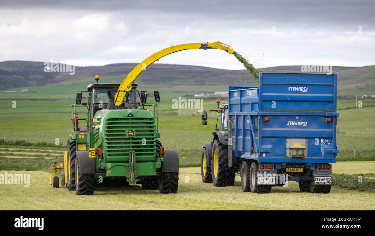 Préparation d'ensilage dans une exploitation laitière de l'île Orkney ...