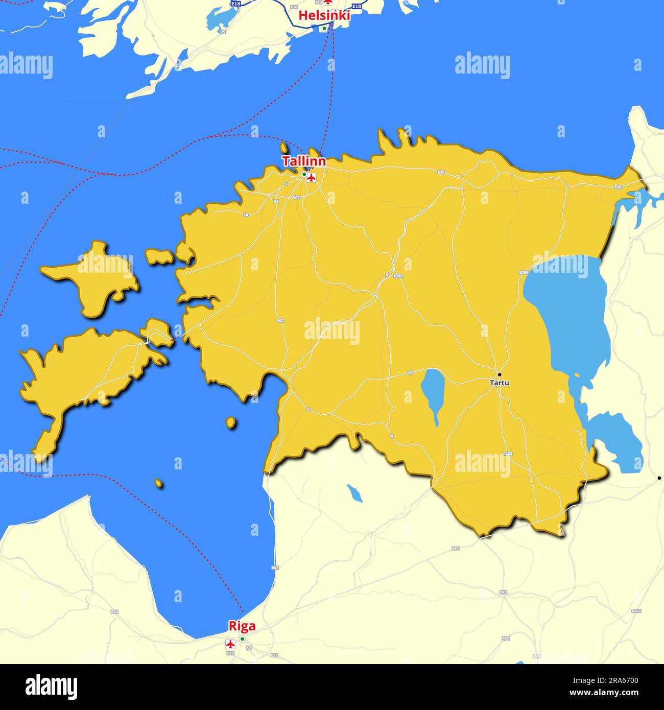 Carte de l'Estonie avec routes principales et autoroutes Photo Stock ...