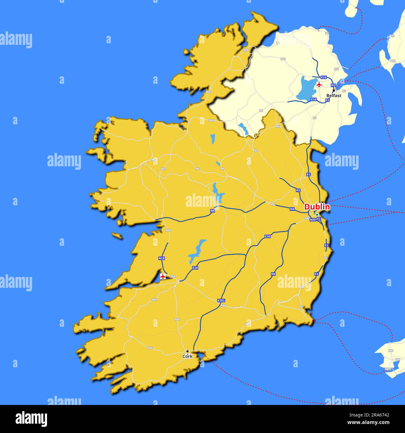 Carte de l'Irlande avec routes principales et autoroutes Photo Stock ... Carte de l'Irlande avec routes principales et autoroutes Photo Stock ...