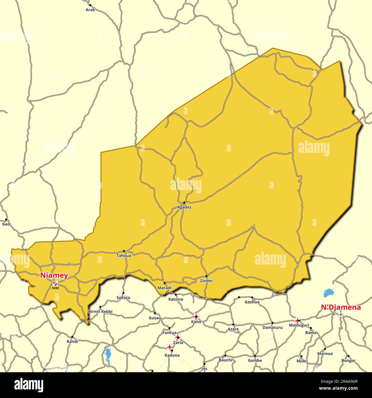 Carte du Niger avec routes principales et autoroutes Photo Stock - Alamy