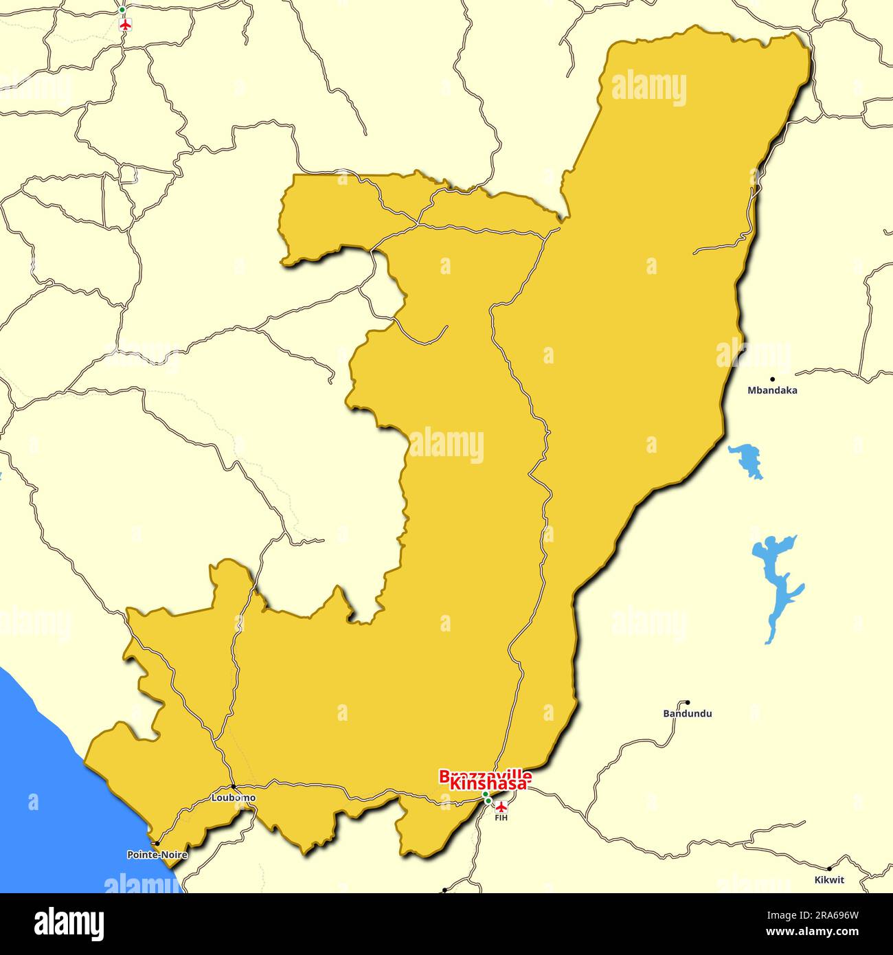 Carte de la République du Congo avec routes principales et autoroutes ...