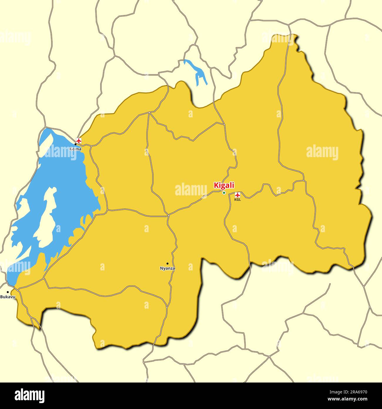 Carte du Rwanda avec routes principales et autoroutes Photo Stock - Alamy