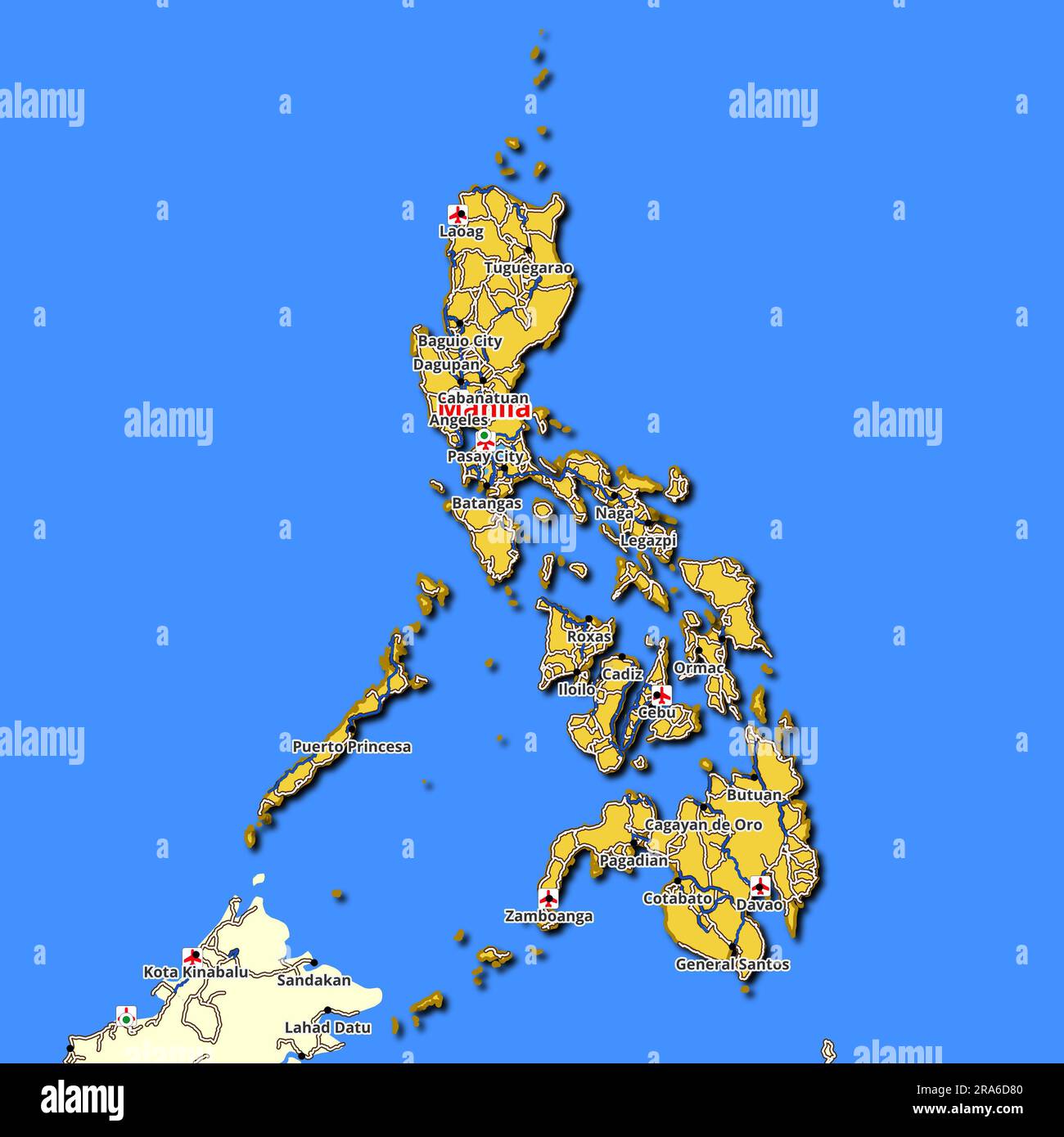 Carte des Philippines présentant les routes et autoroutes principales ...