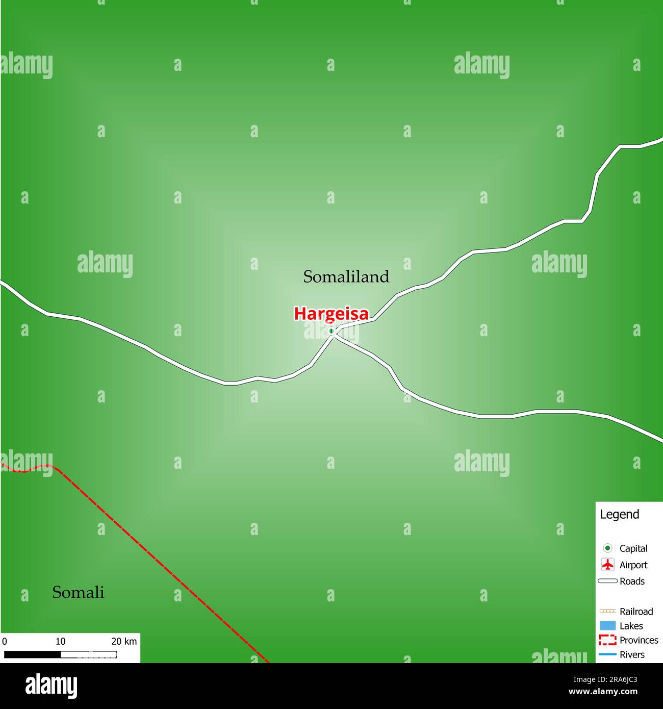 Carte de la capitale Hargeysa avec les rues principales, les rivières ...