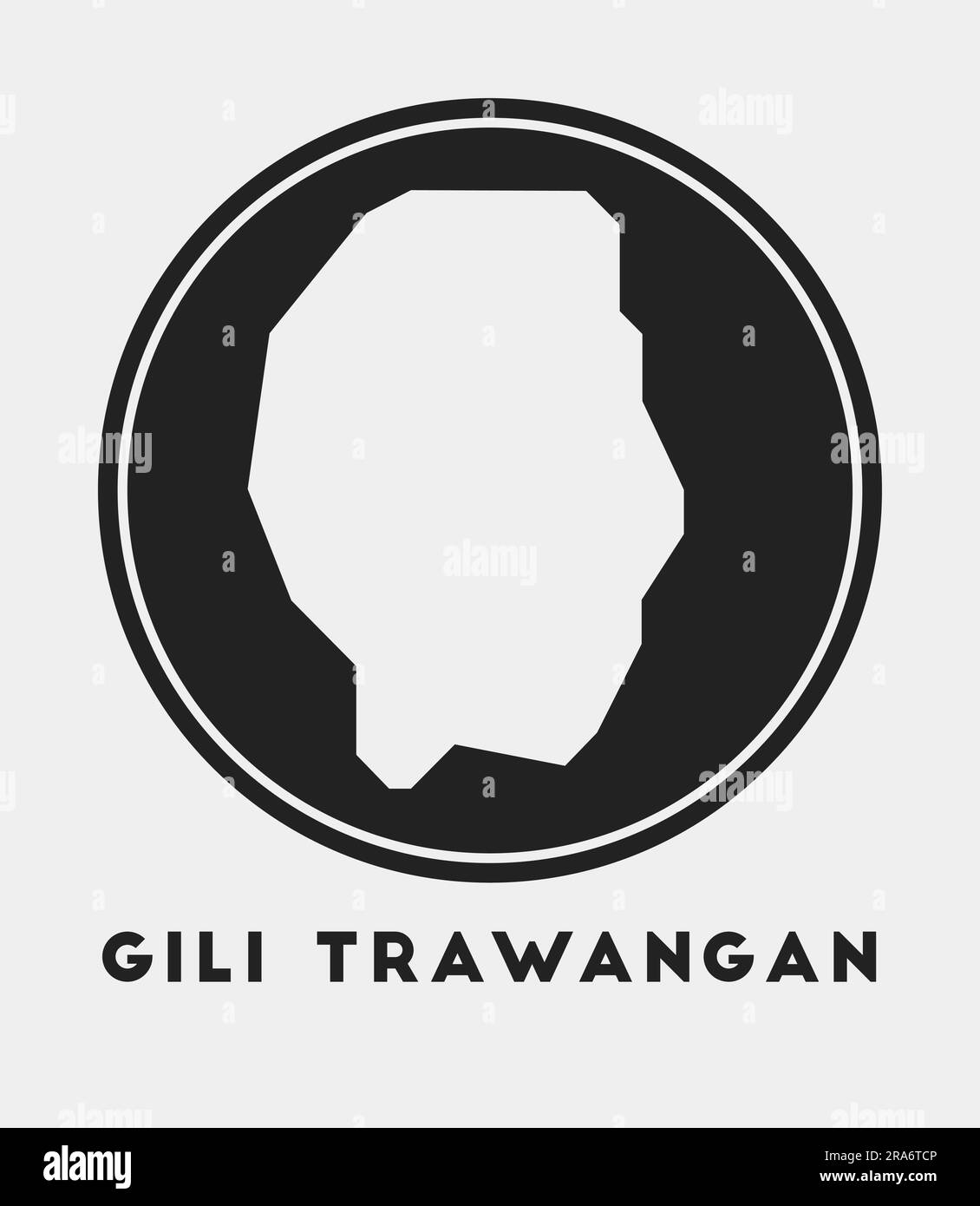 Icône de Gili Trawangan. Logo rond avec plan de l'île et titre. Badge ...