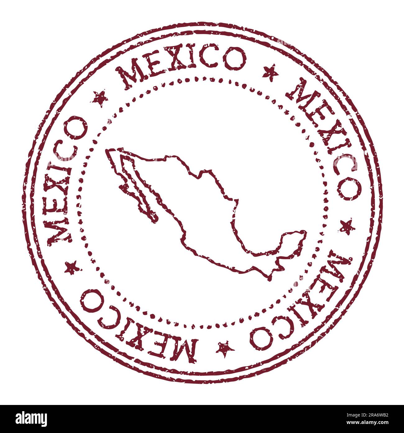 Timbre en caoutchouc rond du Mexique avec carte du pays. Timbre ...