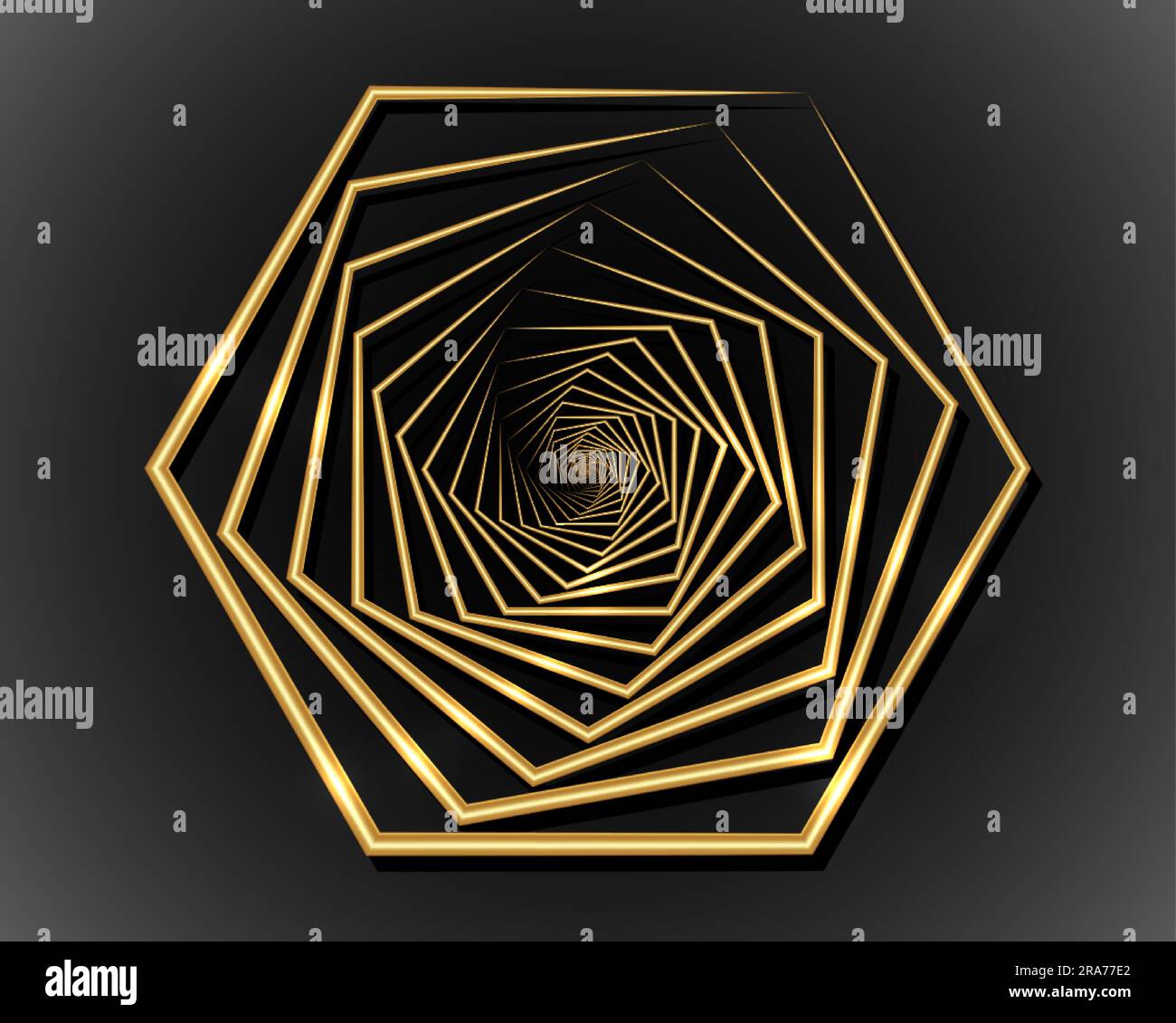 Spirale en forme d'hexagone doré, dessin au trait doré, logo de luxe ...