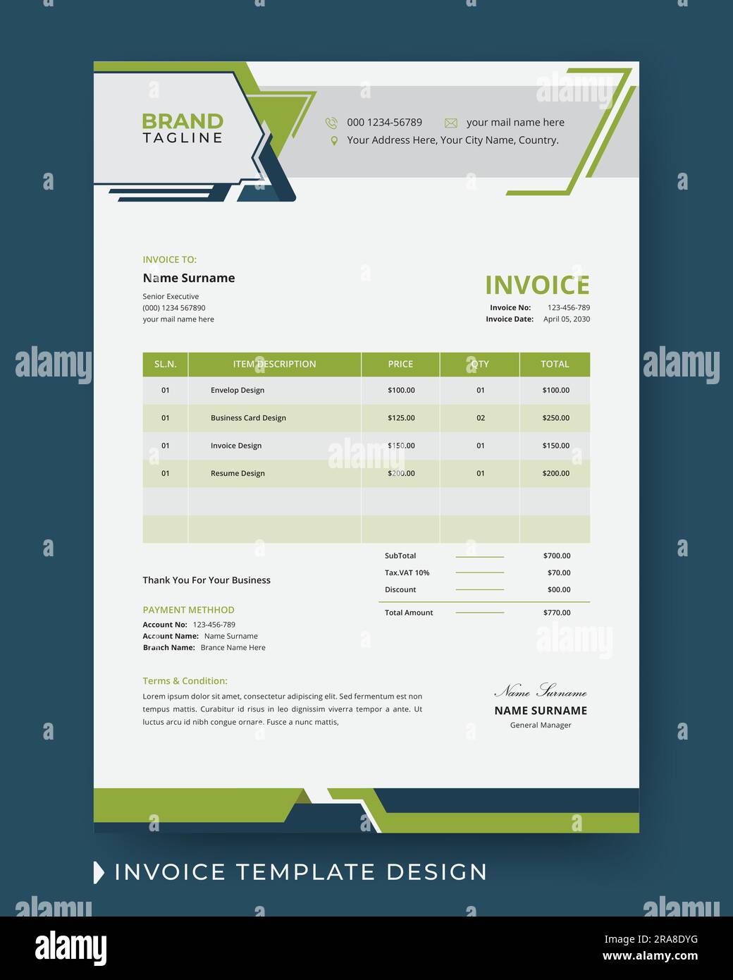 Conception de facture professionnelle créative et moderne avec reçu de ...