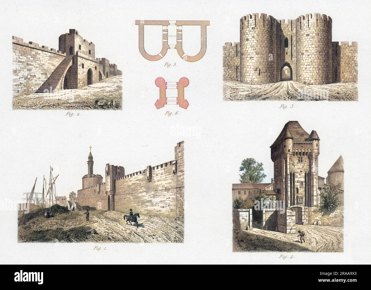 Quatre exemples de fortifications médiévales françaises, avec deux ...