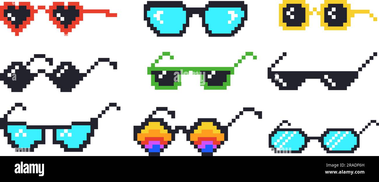 Lunettes pixel. Caricature 8 bits lunettes de soleil, thoug vie mafia ...