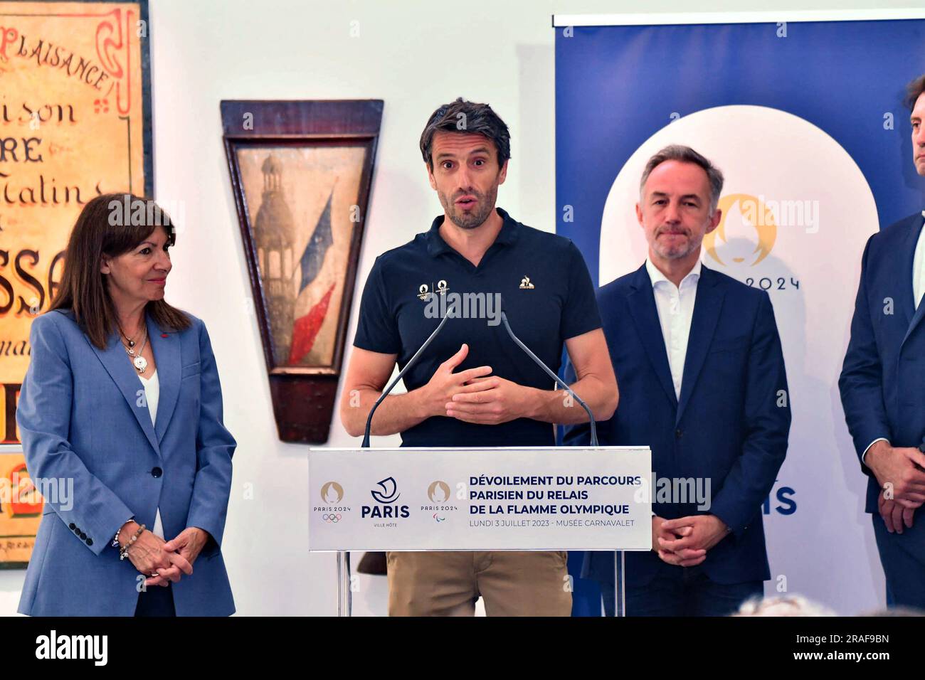Paris, France. 03rd juillet 2023. Anne Hidalgo Maire de Paris Tony Estanguet Président du Comité ...