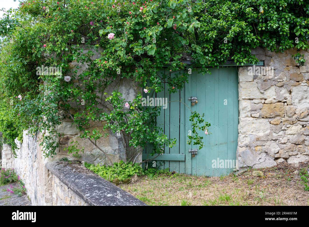 Mur de pierre avec des roses Banque de photographies et d’images à ...