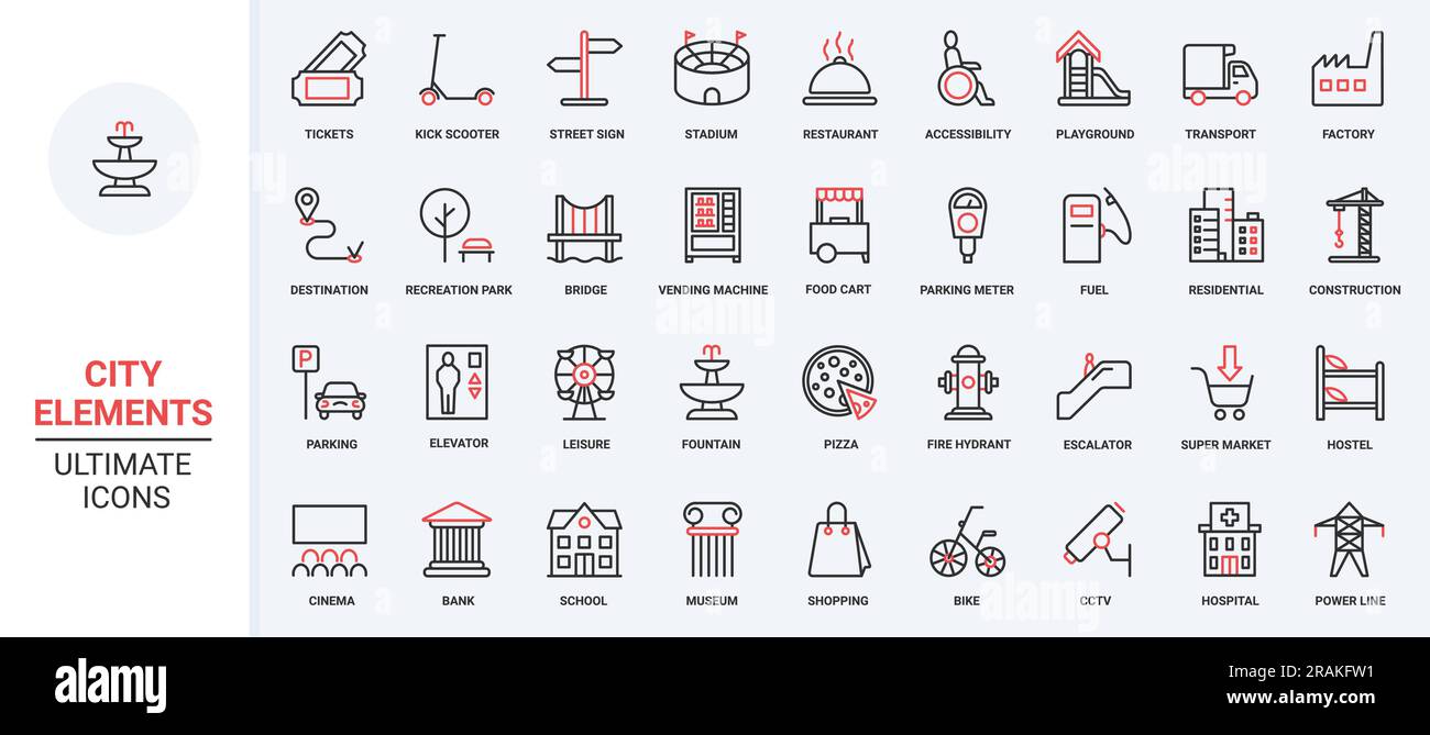 Bâtiment public, infrastructure et installations tendance rouge noir ...