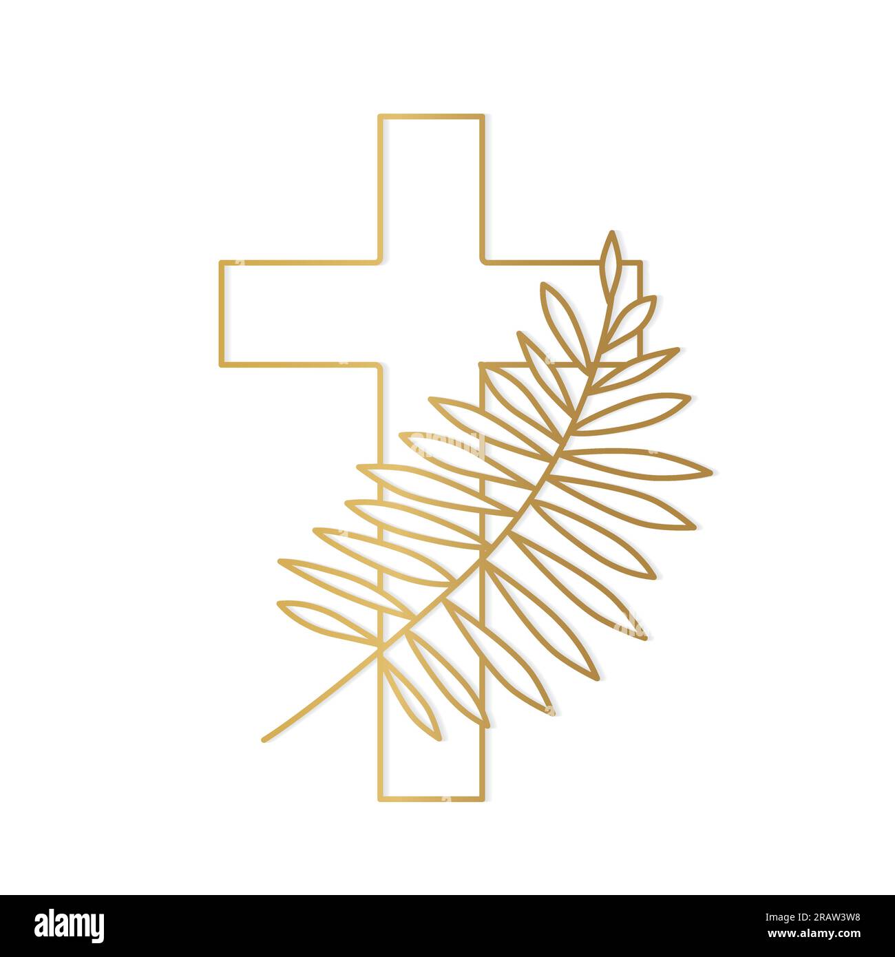Feuille de palmier doré et croix, symbole christian Palm Sunday ...