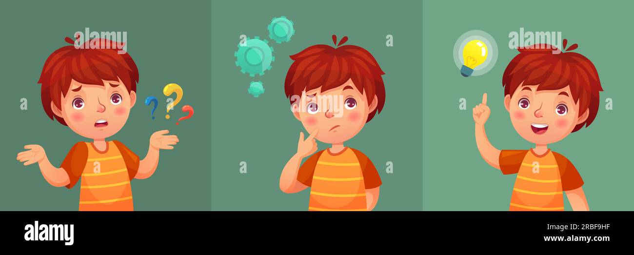 Question enfant. Jeune garçon réfléchi poser des questions, enfant ...