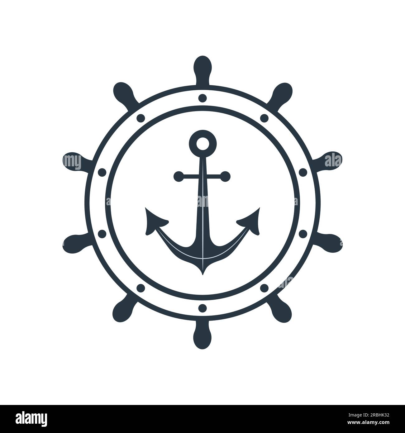 Icône d'ancre et de roue de navire. Logo Marine. Symbole nautique isolé sur fond blanc ...