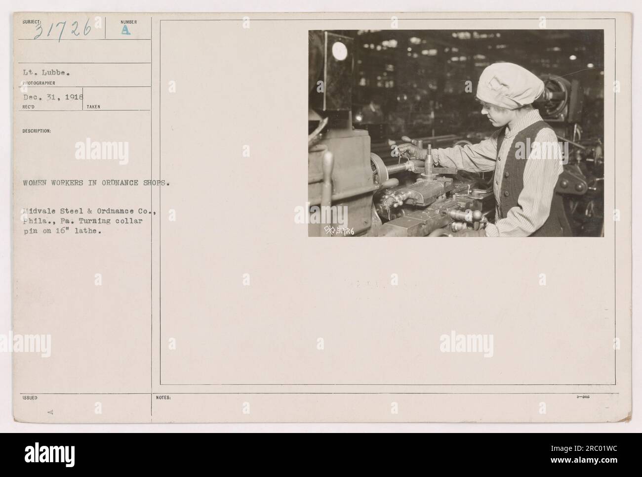 Le lieutenant Lubbe travaillant à la Midvale Steel & Ordnance Co. À ...