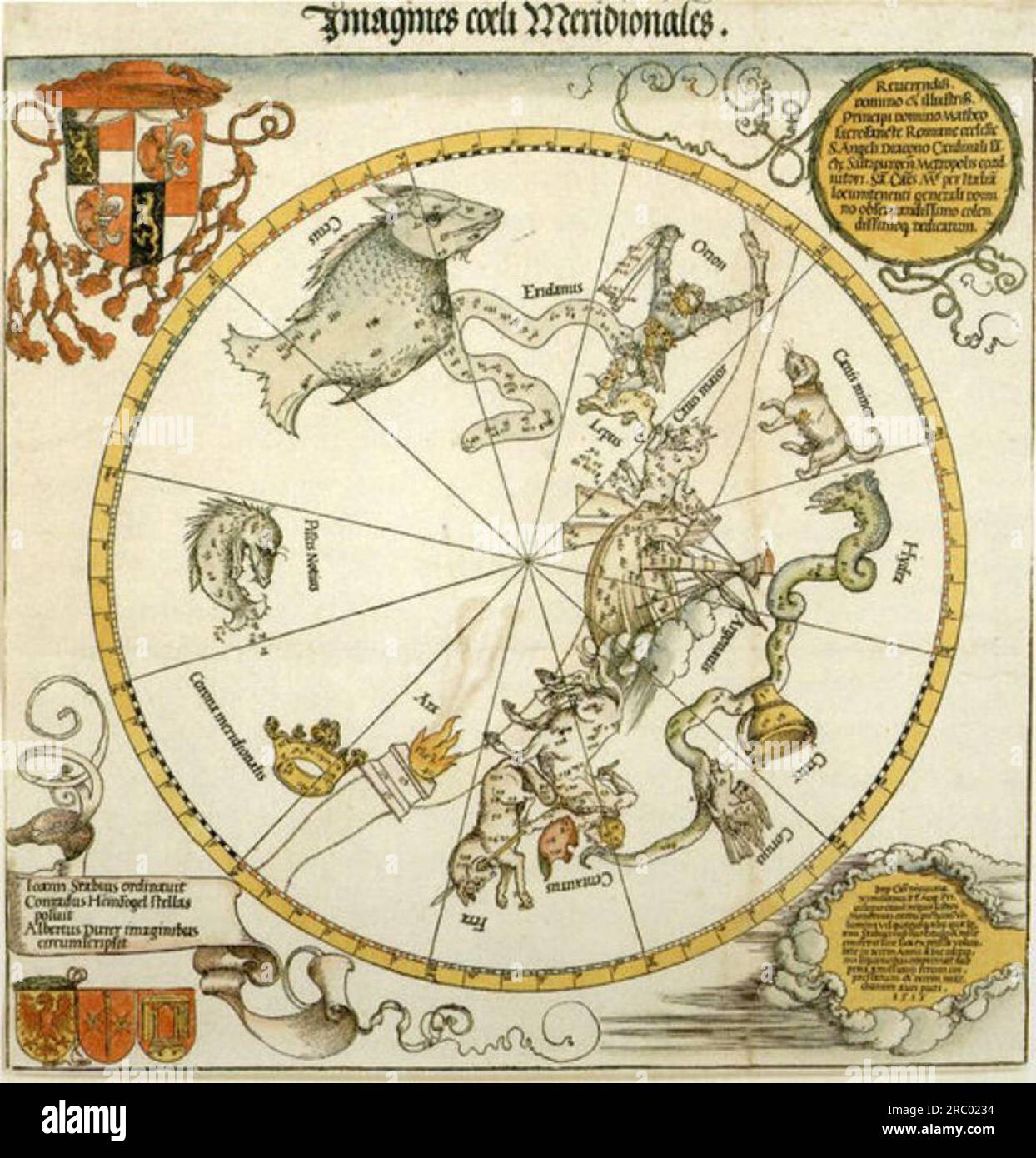 Carte du ciel austral, avec des représentations de constellations ...