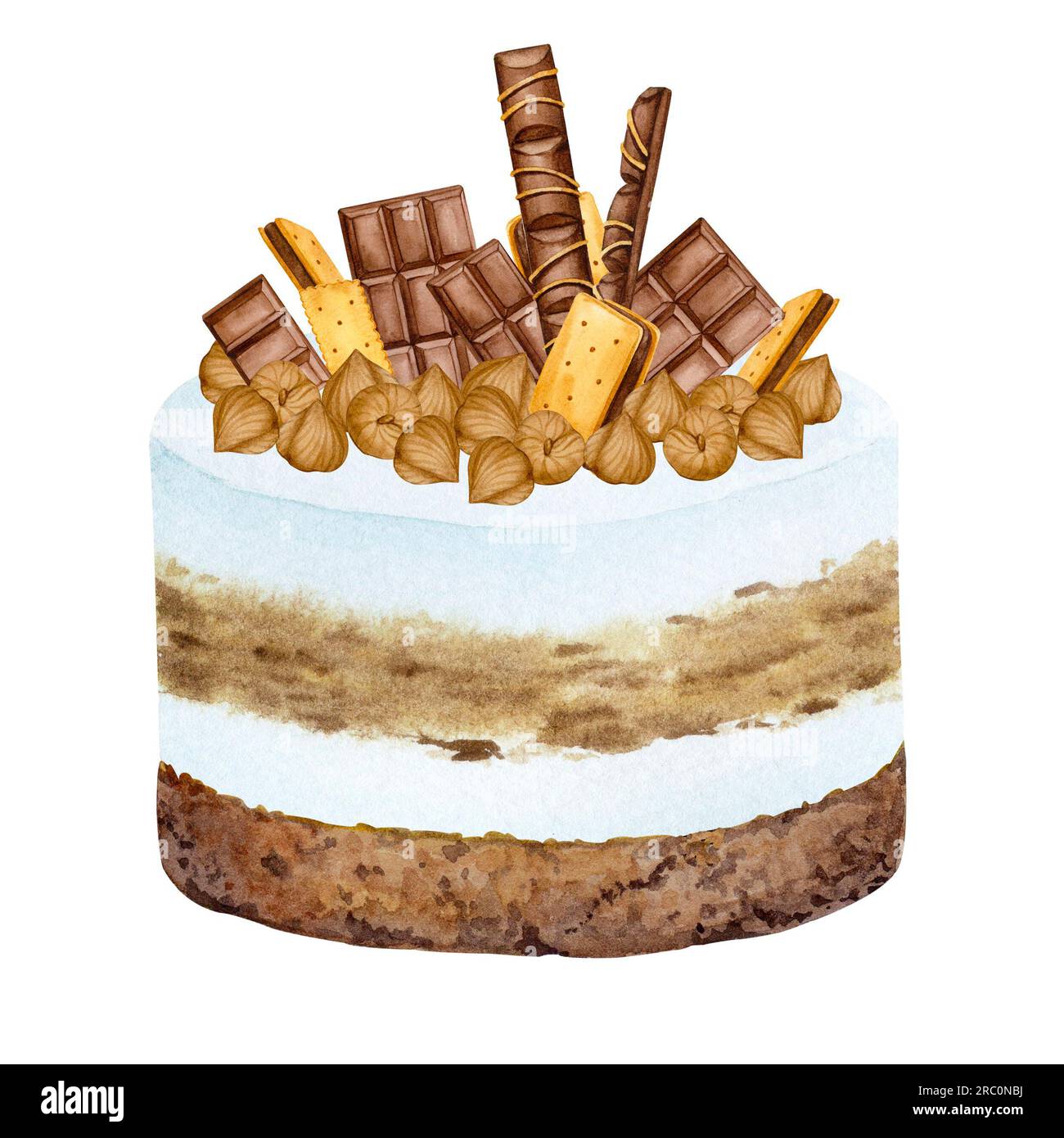 Gâteau à la crème décoré de chocolat, noix et biscuits. Clipart de ...
