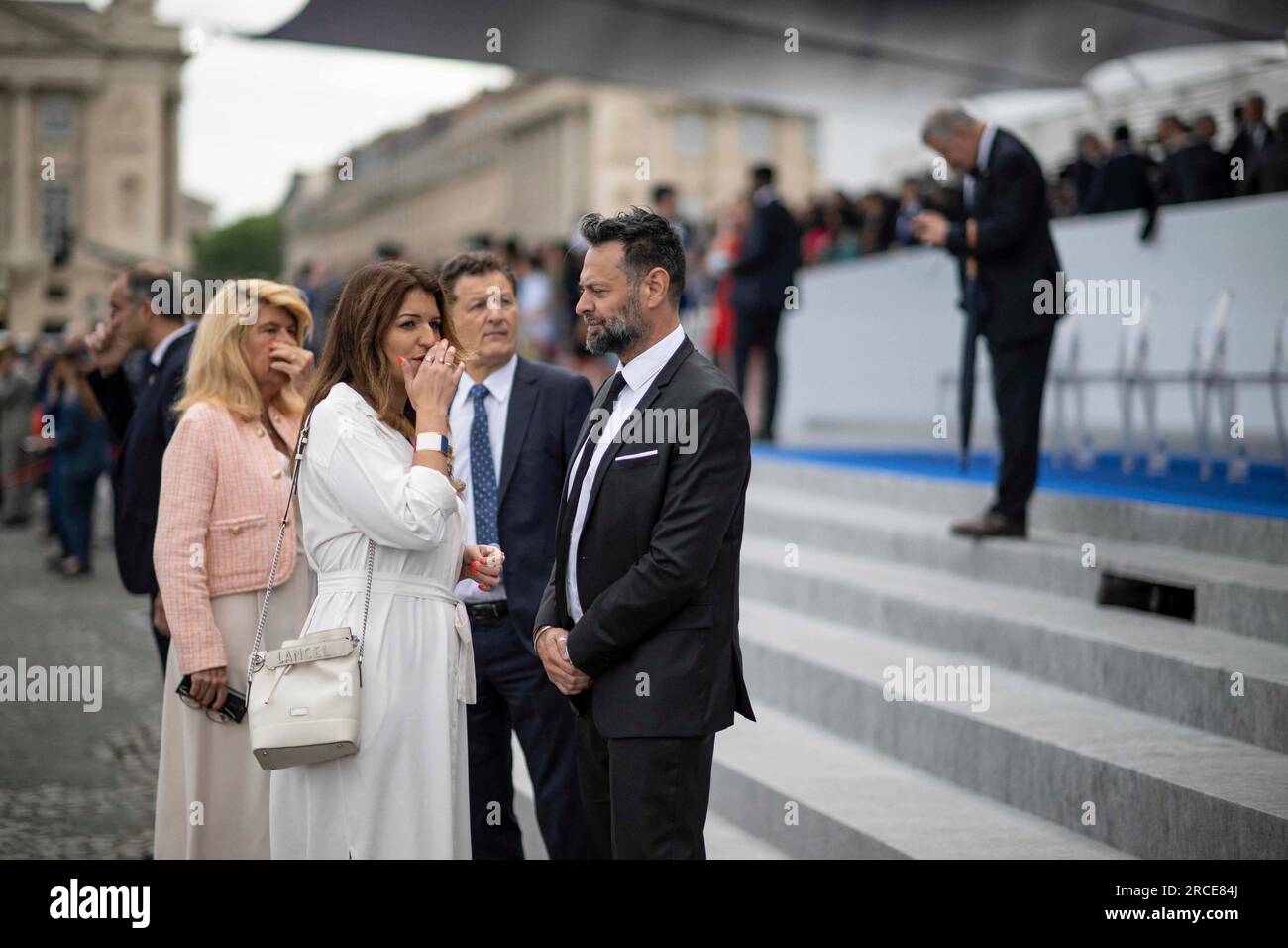 Paris, France, 14 juillet 2023. Matthias Savignac et Marlene Schiappa ...
