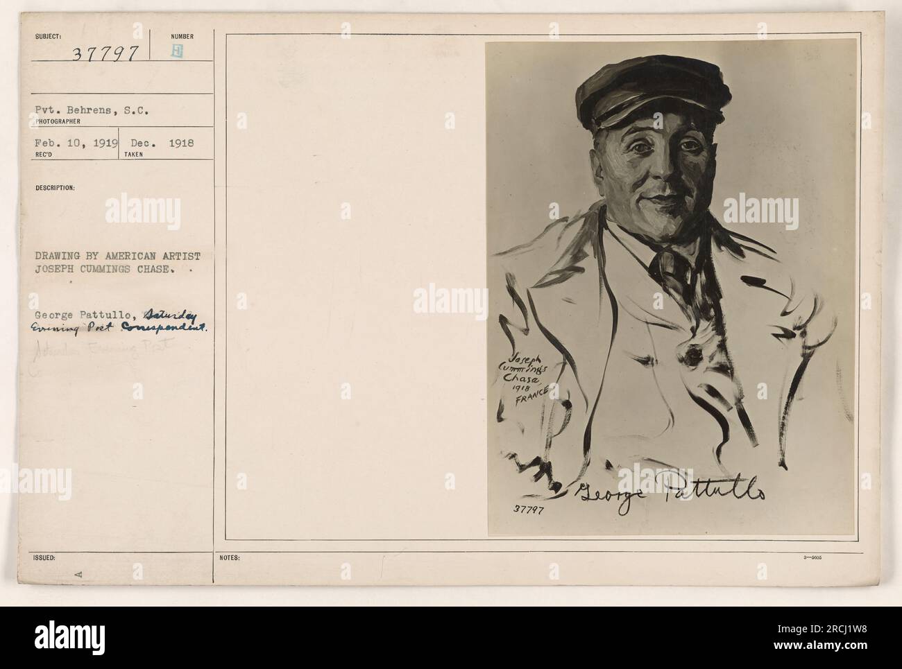 1918 - le soldat Behrens du signal corps reçoit un dessin de l'artiste ...