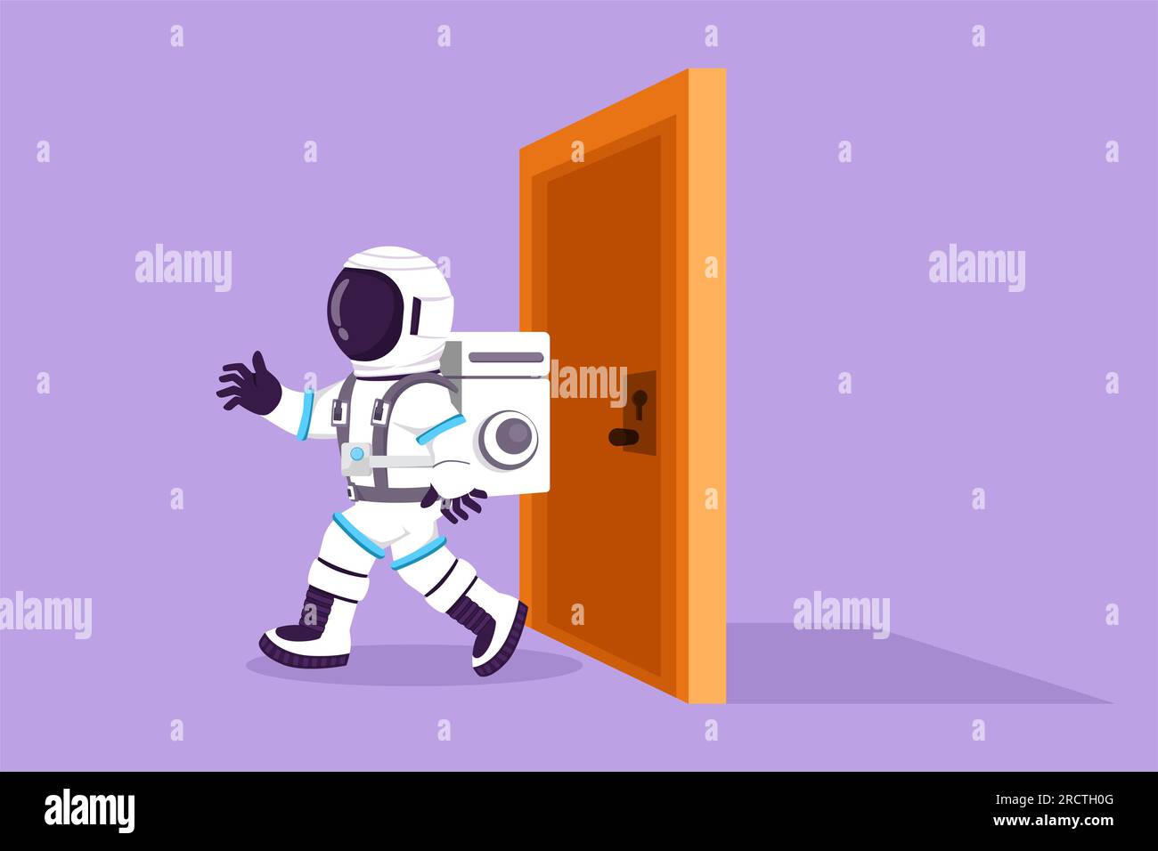 Dessin plat de dessin animé de jeune astronaute marchant et laissant ...