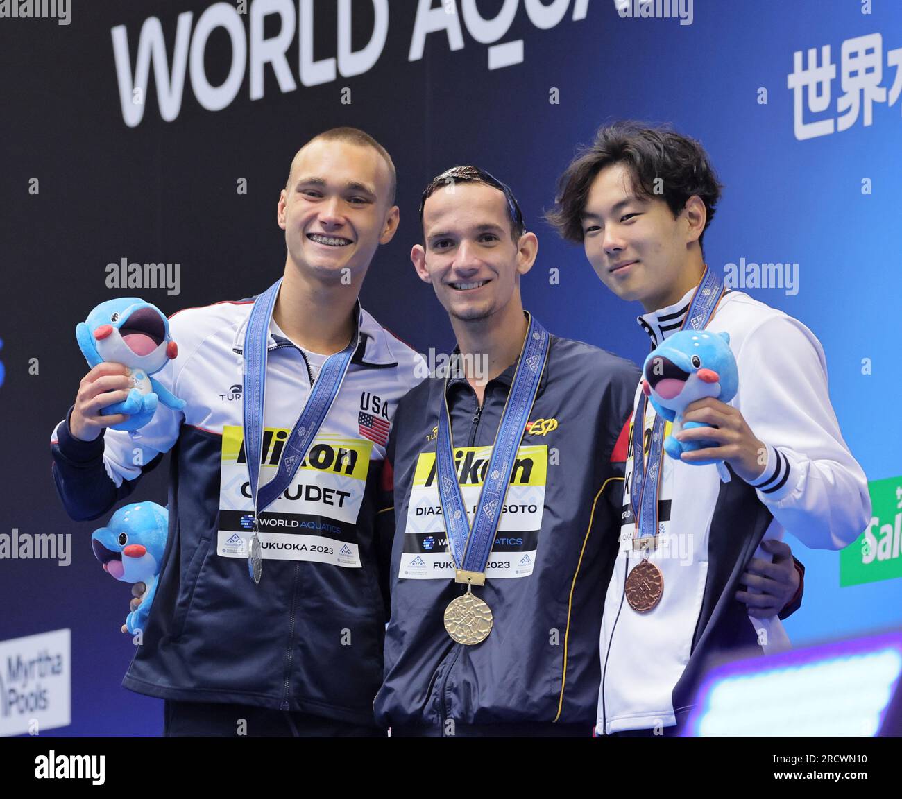 (From left to right) Silver medalist Kenneth Gaudet, of United States ...