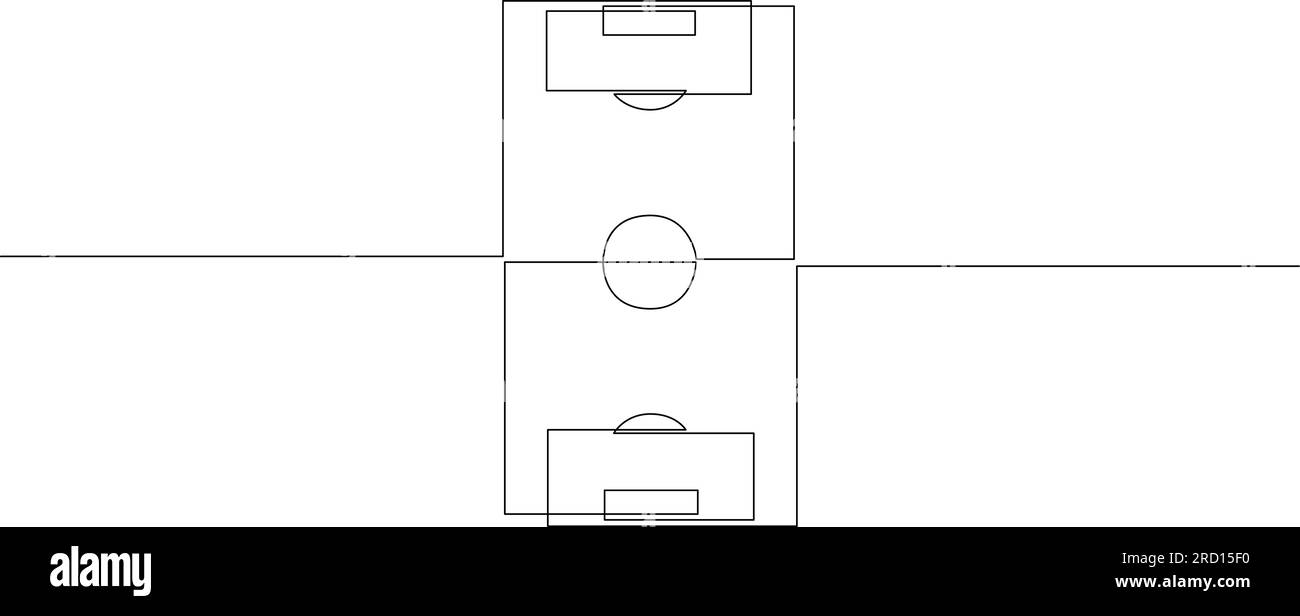 Dessin unifilaire continu du sol d'un terrain de football. Terrain de ...