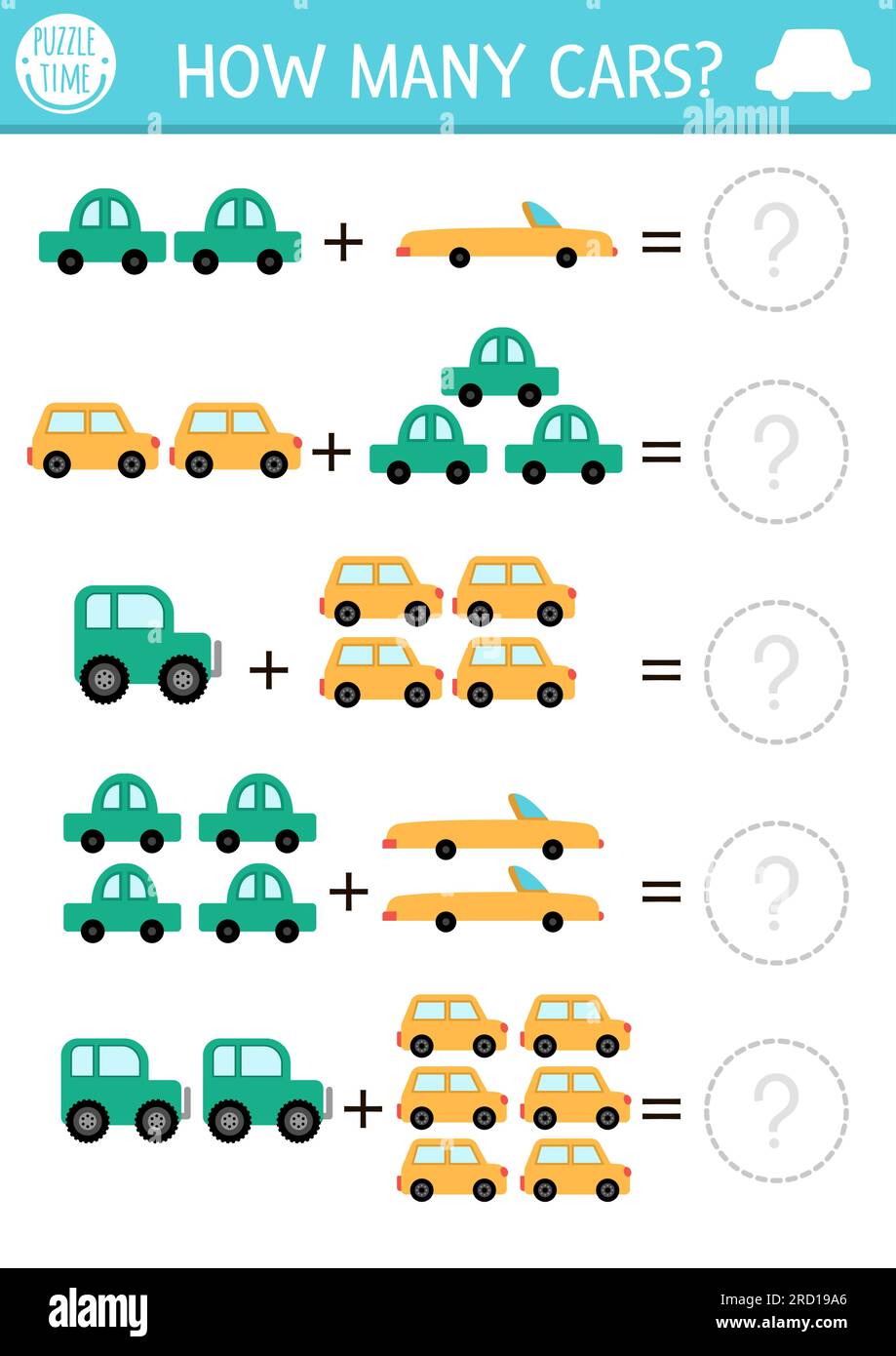Combien de voitures jeu. Activité supplémentaire de mathématiques de ...