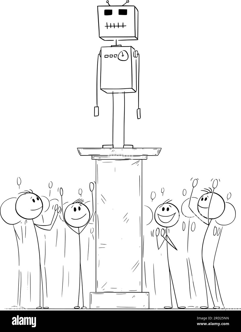 Foule célébrant ou applaudissant au robot ou à l'intelligence ...