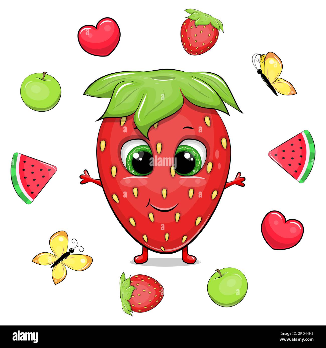 Cadre mignon de fraise et de fruit de dessin animé. Illustration ...