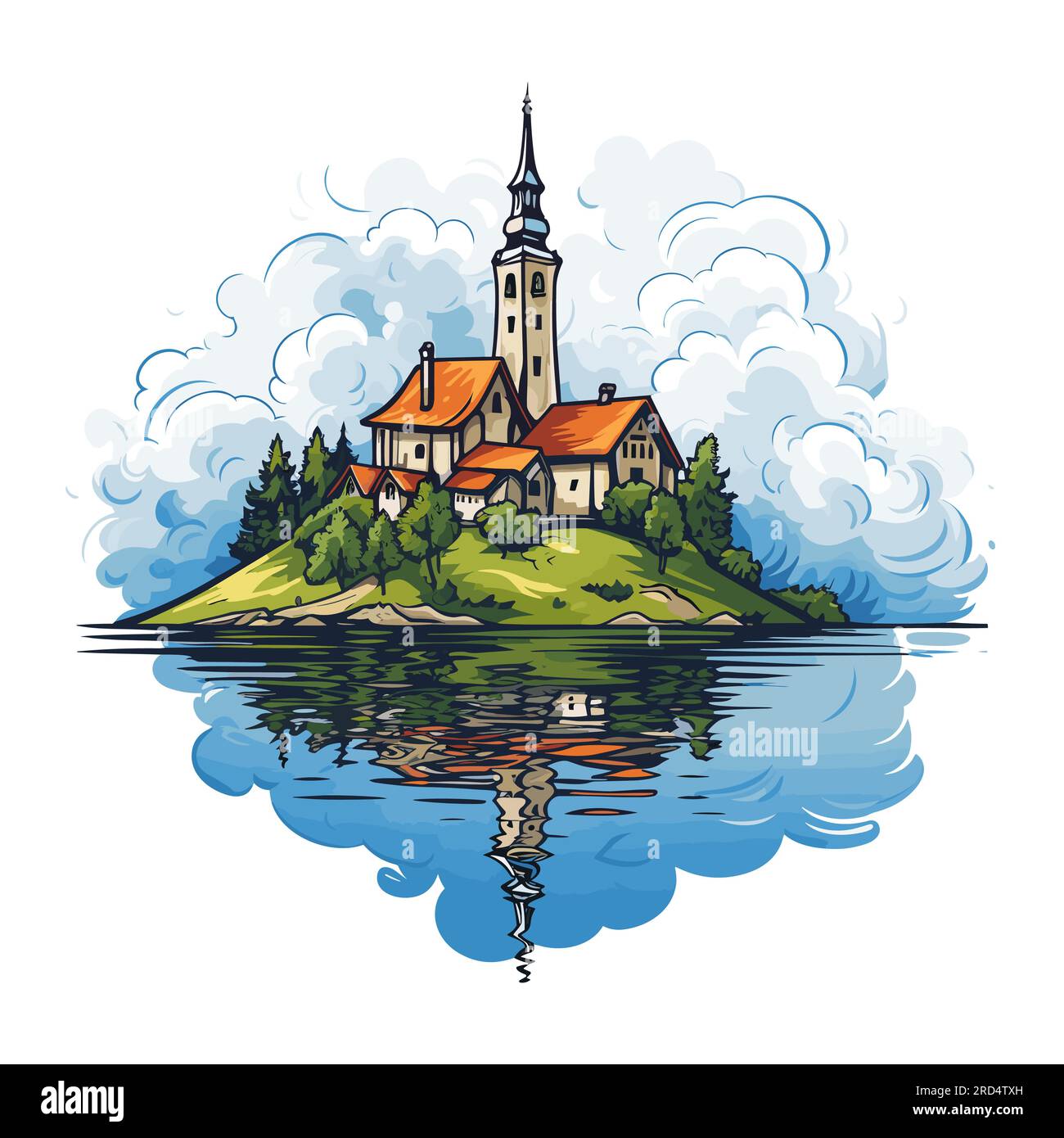 Lake Bled. Illustration dessinée à la main du lac de Bled. Illustration ...
