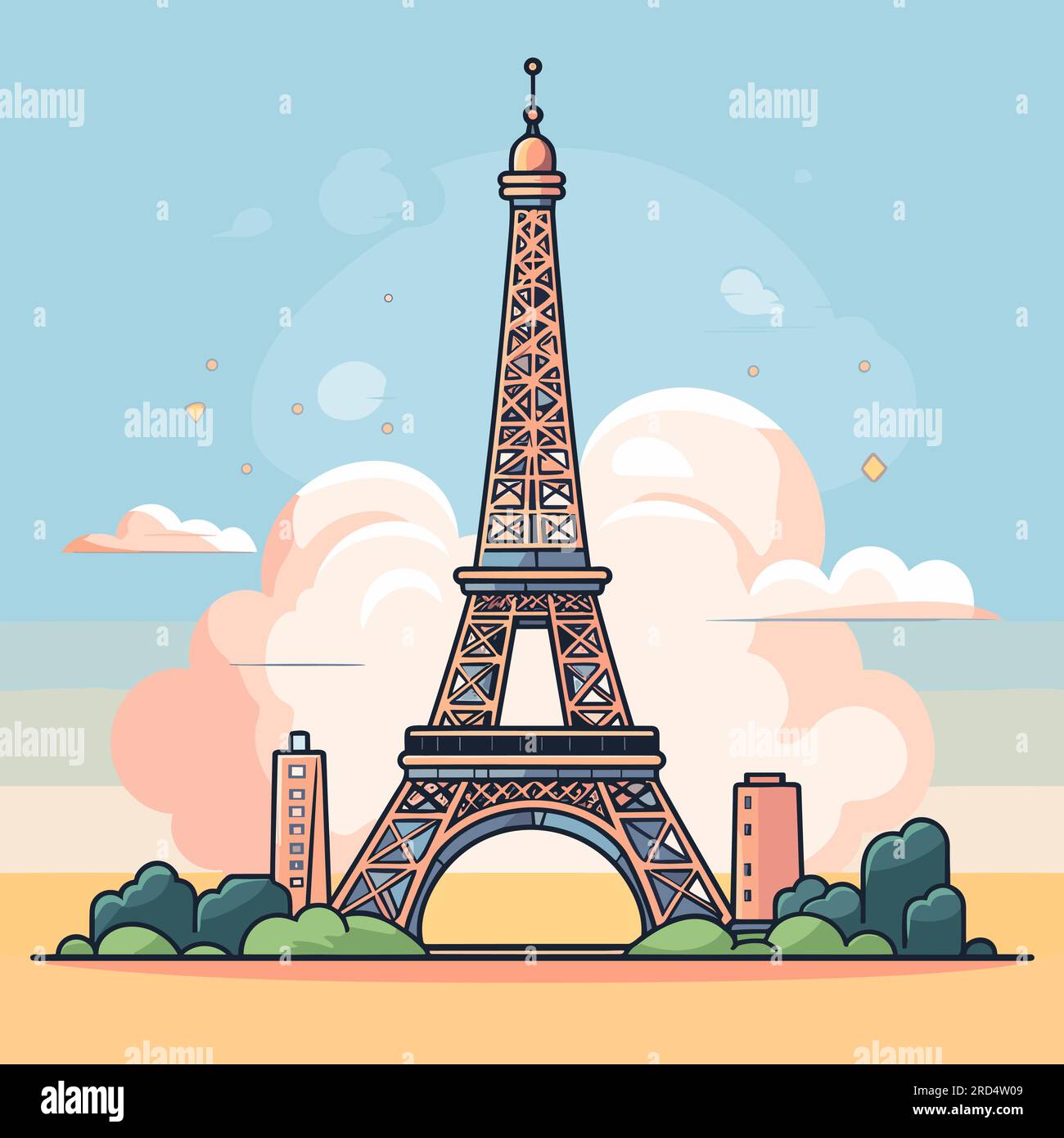 Tour Eiffel. Illustration dessinée à la main de la tour Eiffel. Illustration de dessin animé de ...