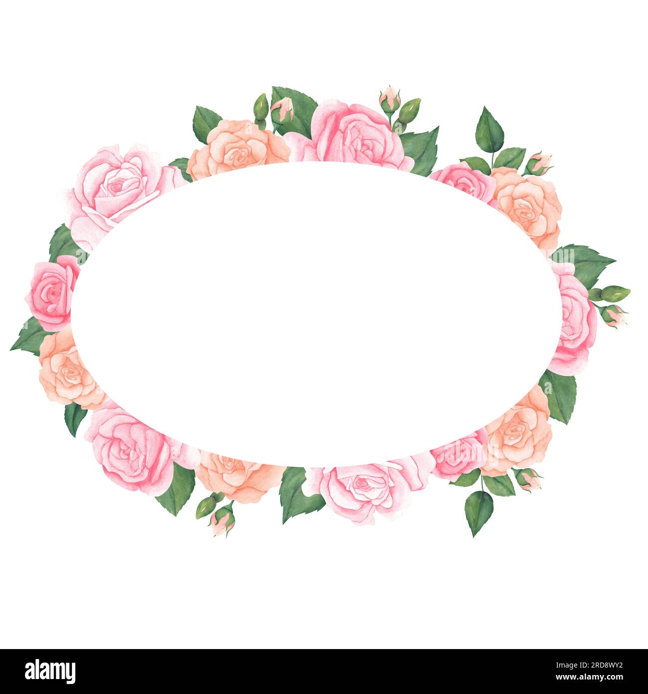 Cadre floral aquarelle avec fleurs rose pêche dessinées à la main ...