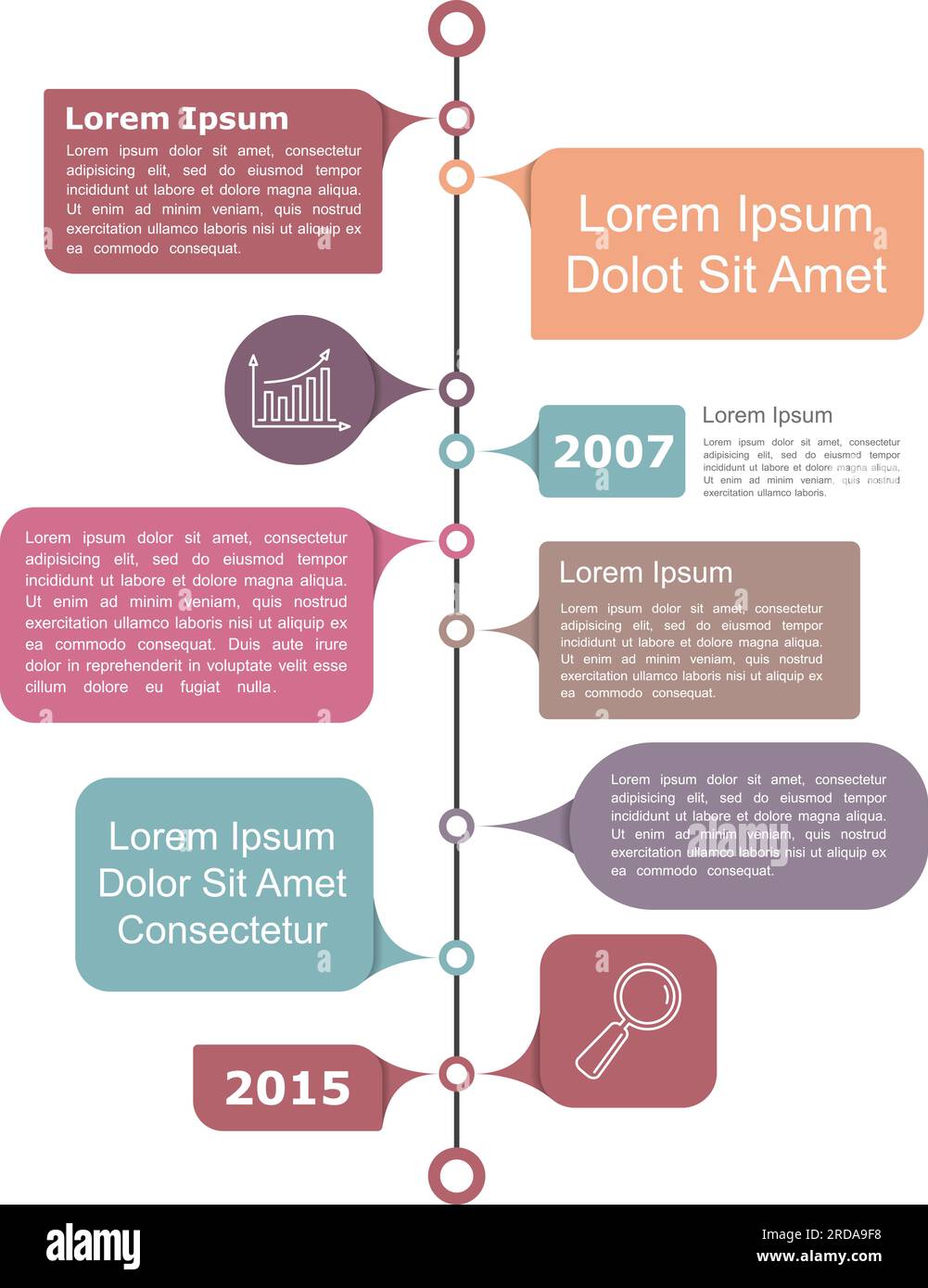Modèle d'infographies de timeline verticale avec différents éléments ...