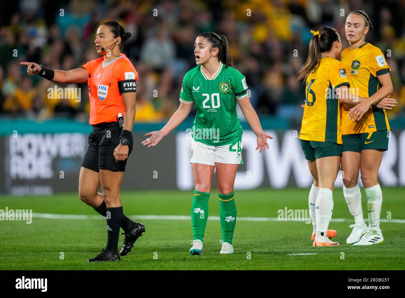 Ireland's Marissa Sheva, center, gestures after Australia was awarded a ...