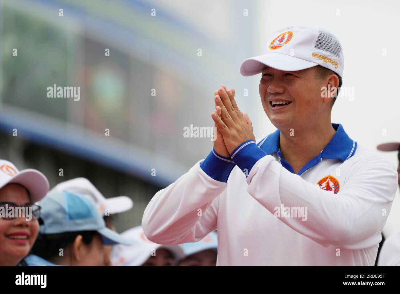 Hun Manet, right, a son of Cambodia Prime Minister Hun Sen, greets ...