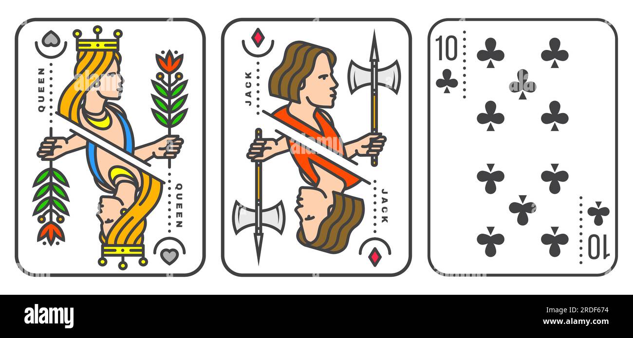 Jeu de cartes à jouer 10, reine, valet. Illustration vectorielle ...