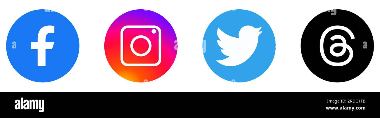 Ensemble de logos de médias sociaux. Facebook, Instagram, Twitter ...