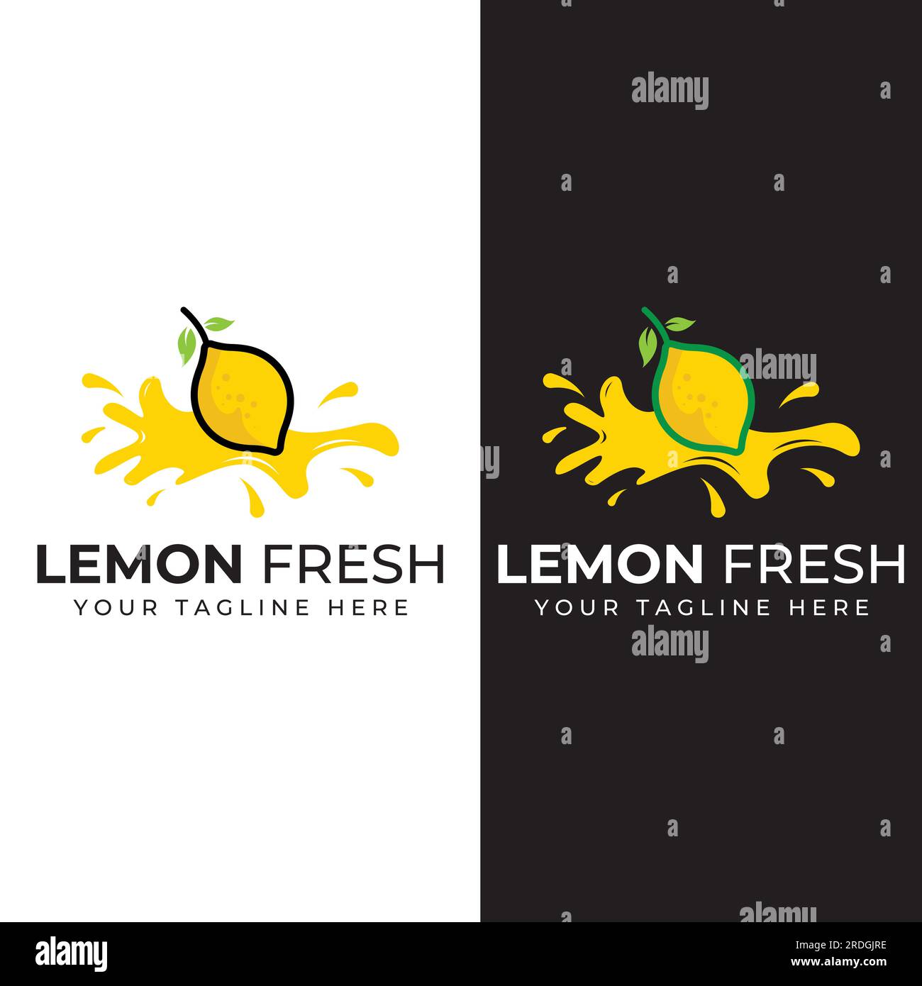Logo de fruits de citron frais avec des feuilles et boisson fraîche de ...