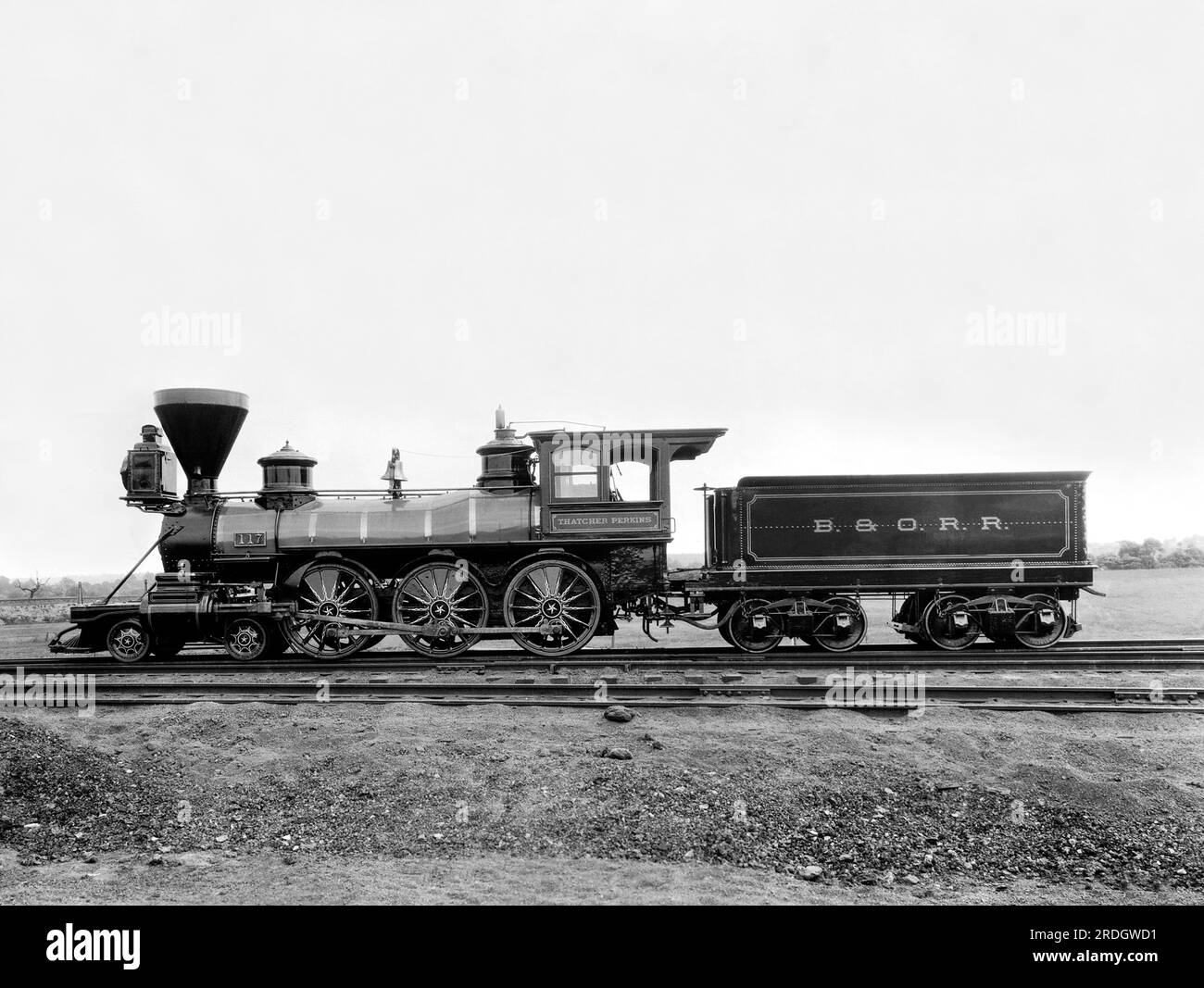 États-Unis : c. 1863 Baltimore & Ohio Railroad Locomotive #117, The Thatcher Perkins. Il a été ...