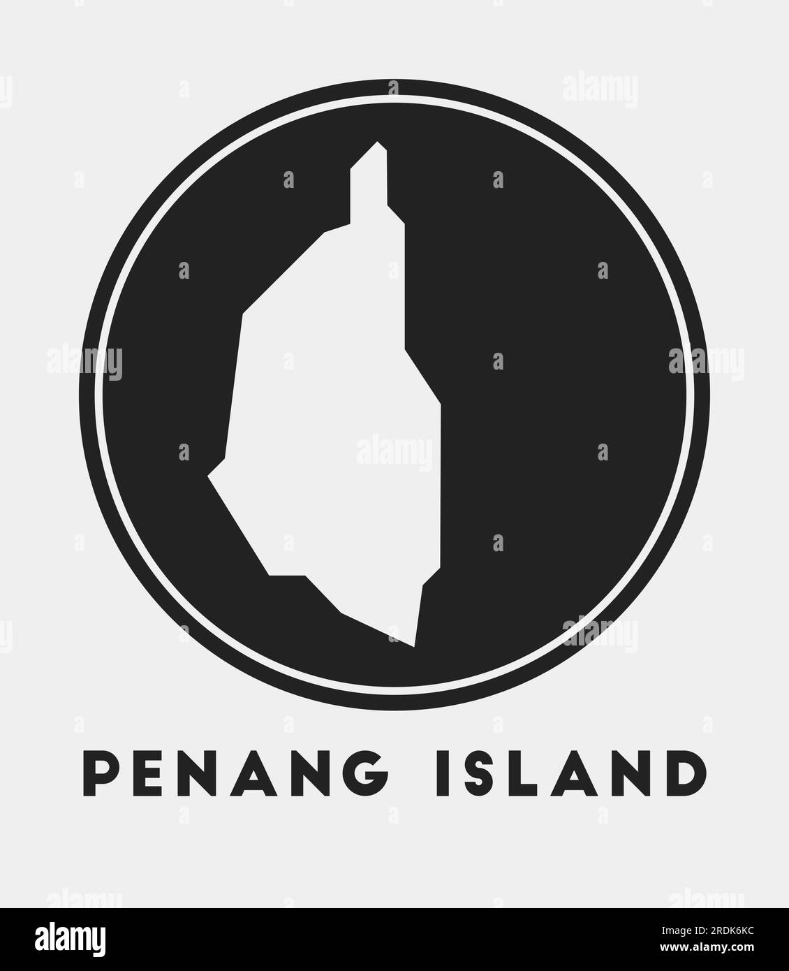 Icône de l'île de Penang. Logo rond avec carte et titre. Badge élégant ...