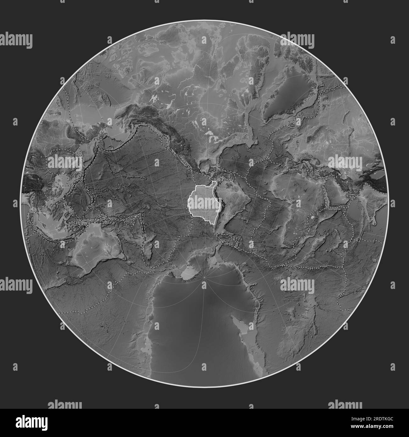 Plaque tectonique de Nazca sur la carte d'élévation en niveaux de gris ...